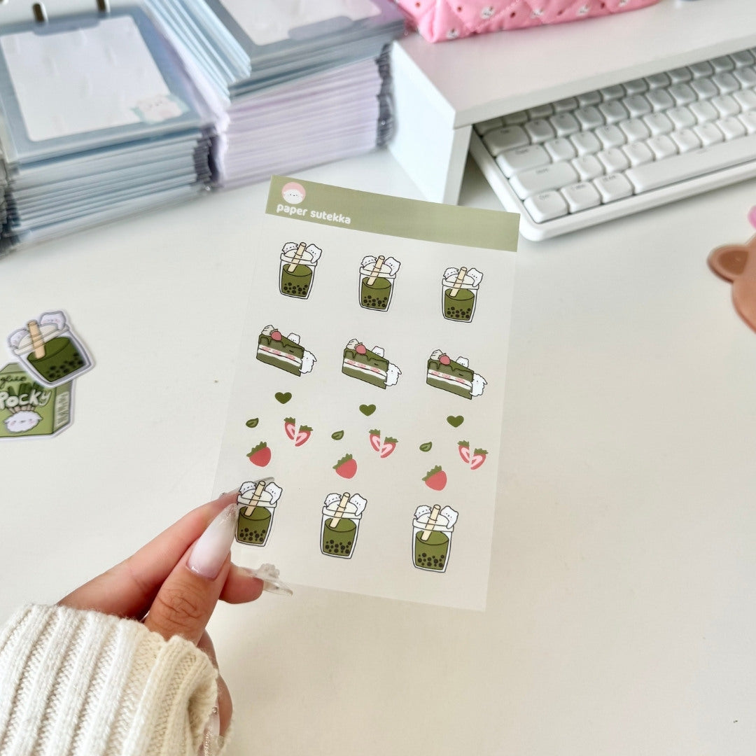 Mika and Polee Matcha Strawberry Snacks Sticker Sheet – Paper Sutekka ...