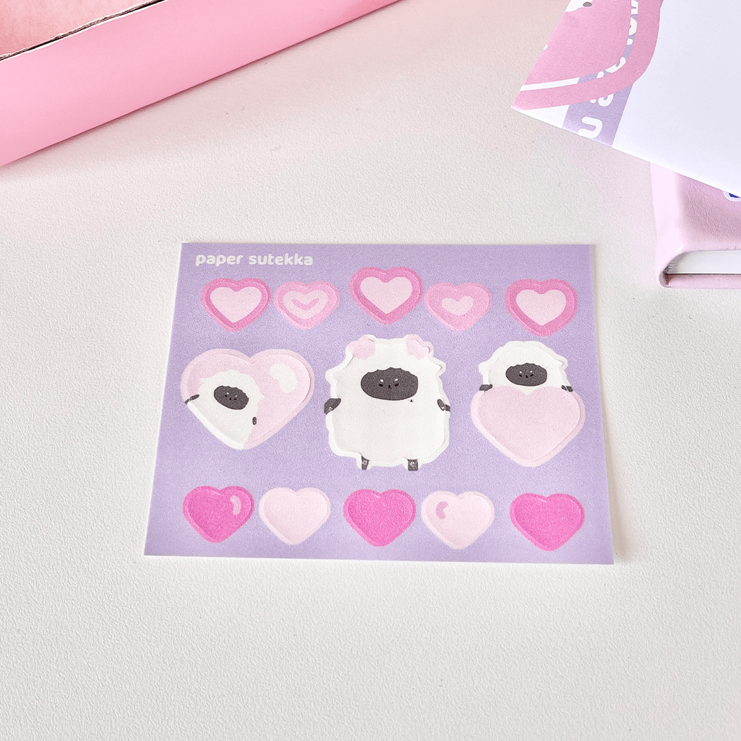 Momo the Sheep Pink Hearts/Love Mini Sticker Sheet – Paper Sutekka ...